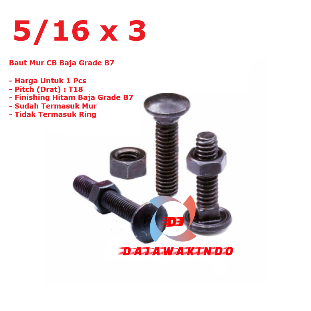 Jual Baut Mur CB 5/16 x 3 / Baut Bemper / Baut Tray / Baut Payung ...