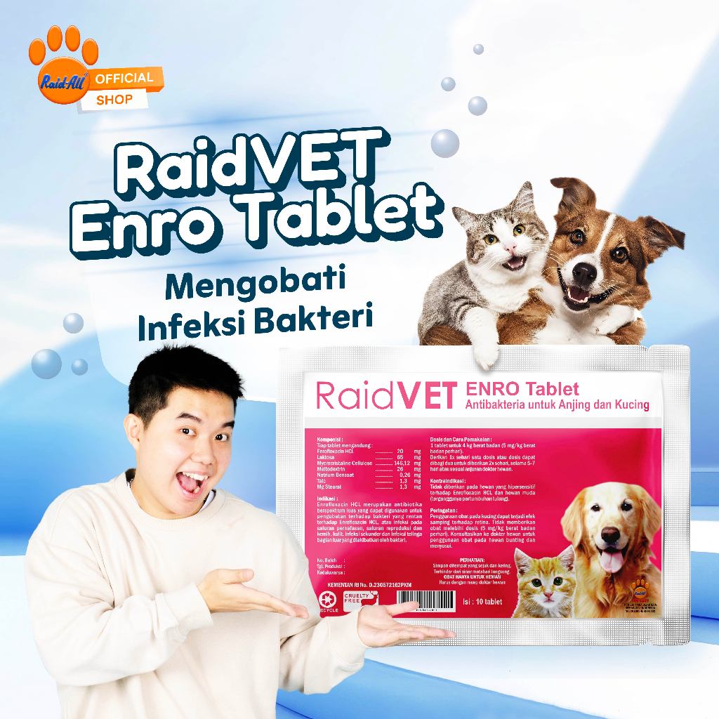 Jual RAID ALL - RaidVet Enrofloxacin Cat Dog 10 Tablet | Shopee Indonesia