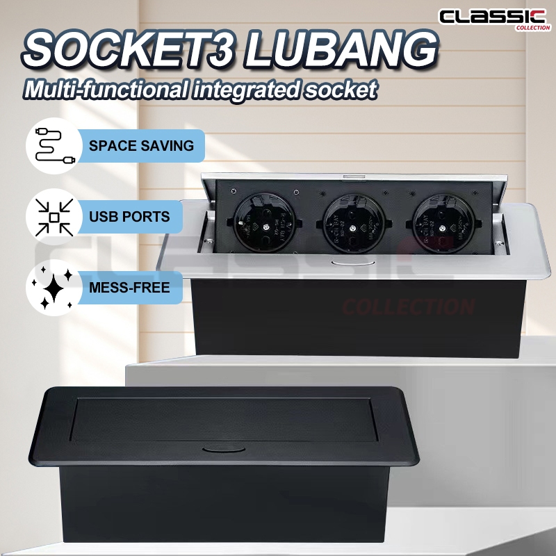 Jual 【COD】Stop Kontak Meja Pop-Up 3 Lubang Tanam Desktop Soket Tertanam Floor/Desk Outlet ...