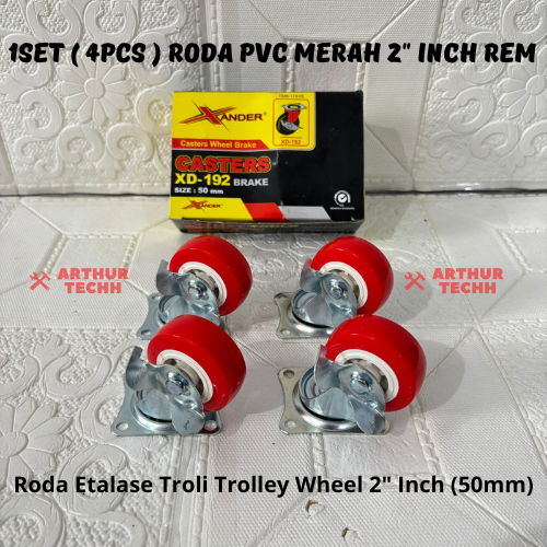 Jual 1 Set (4pcs) | Roda 2 Inch Rem PVC Merah / Roda Etalase Troli ...