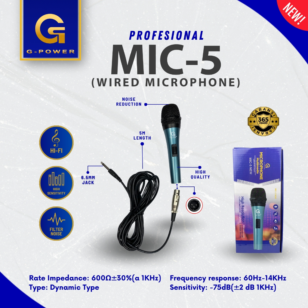 Jual G-POWER Mi/mikrophone Kabel 5 - Mic Karaoke Mic Kabel Bisa Lepas ...