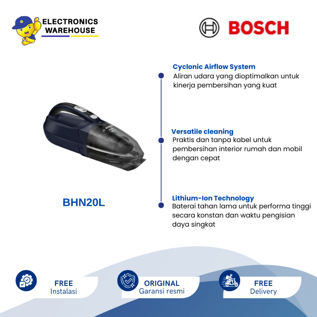 Jual Bosch Rechargeable Vacuum Cleaner Move Lithium 20Vmax BHN20L Blue ...