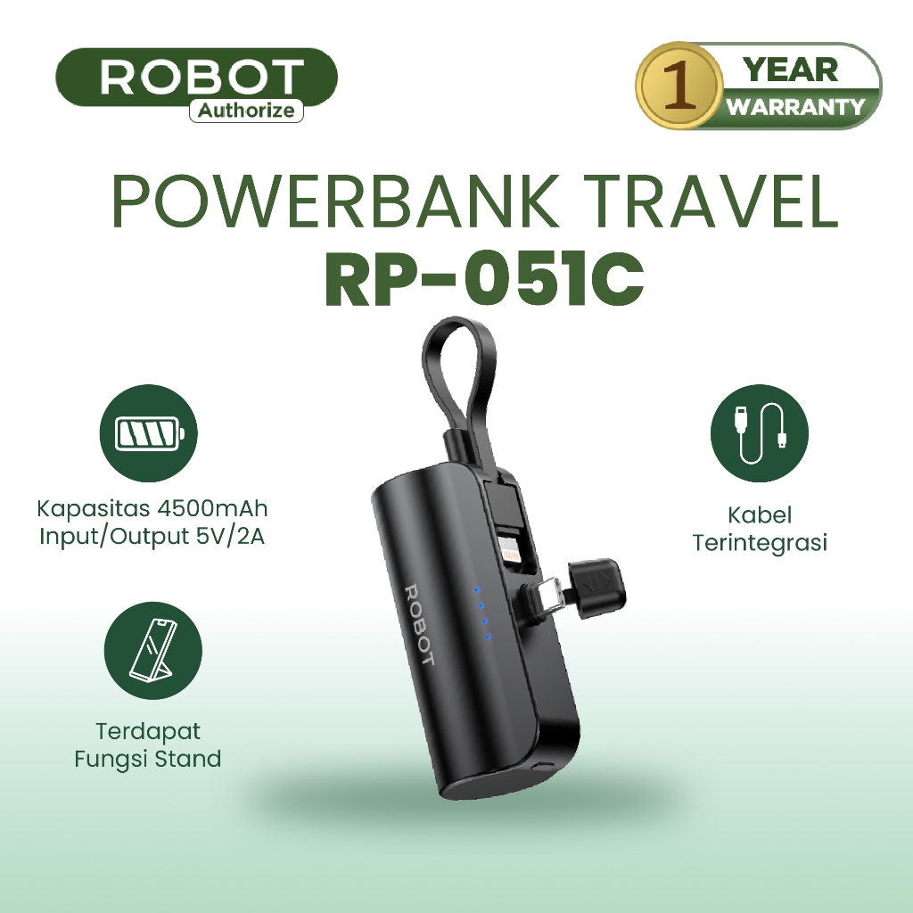 Jual ROBOT Powerbank Mini 4500mAh Port Type-C Lightning Powerbank iPhone Android Powerbank ...