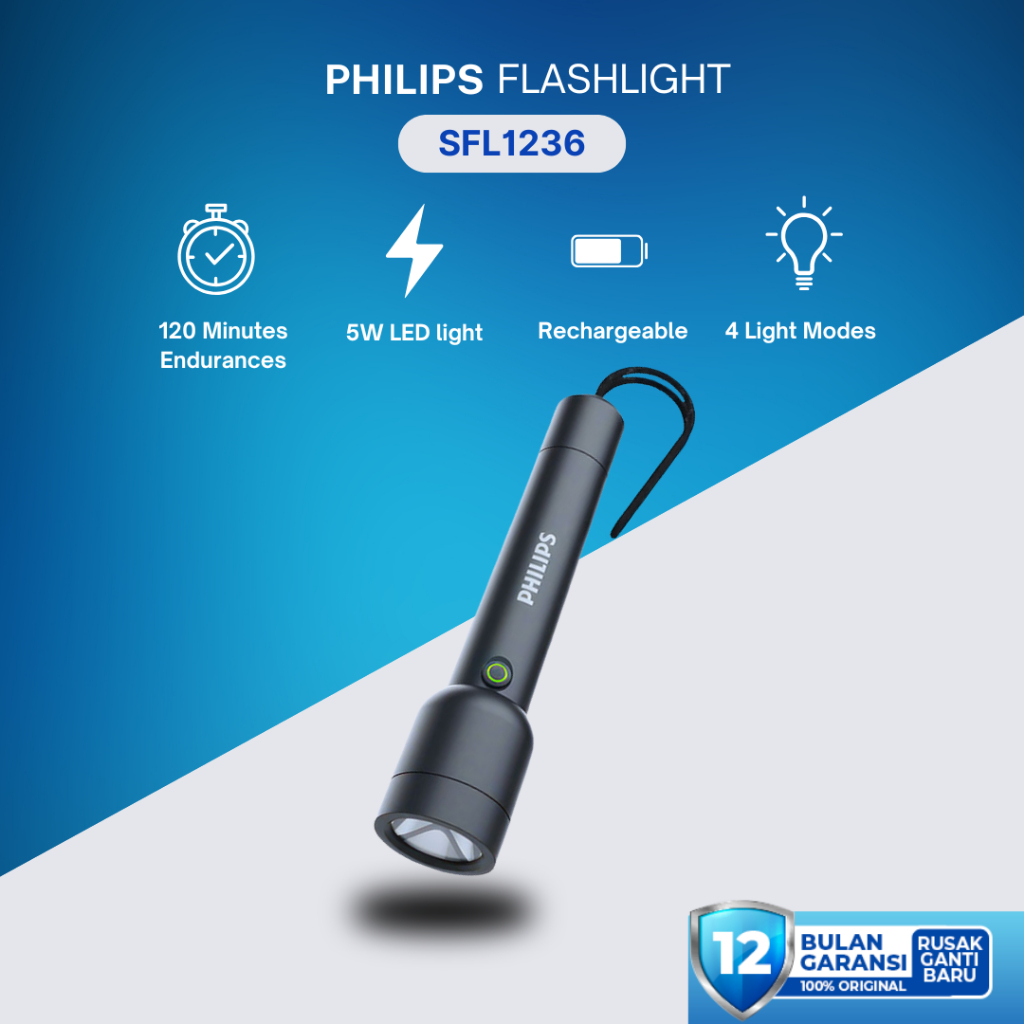 Jual Philips - Rechargeable Flashlight With Hand Rope Black SFL1236/56 ...
