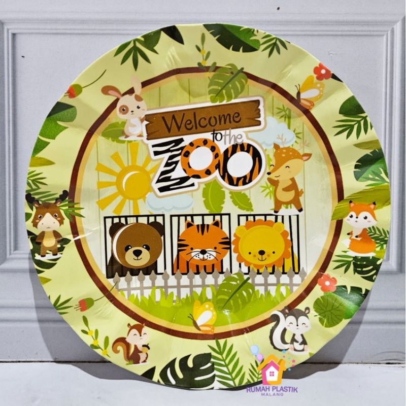 Jual piring kertas kue kecil potong tart cake zoo animal hewan tempat ...