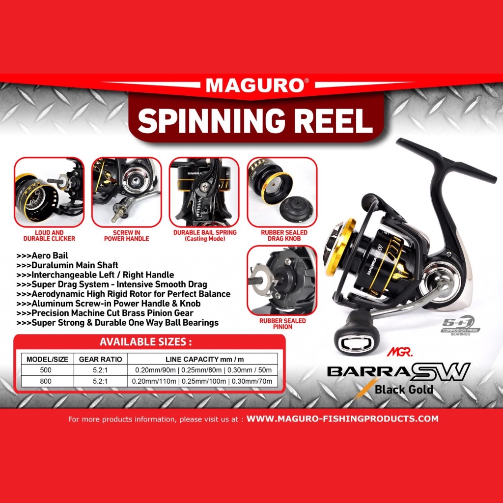 Jual REEL SPINNING MAGURO BARRA SW 500 & 800 POWER HANDLE ONE WAY CLUTCH | Shopee Indonesia