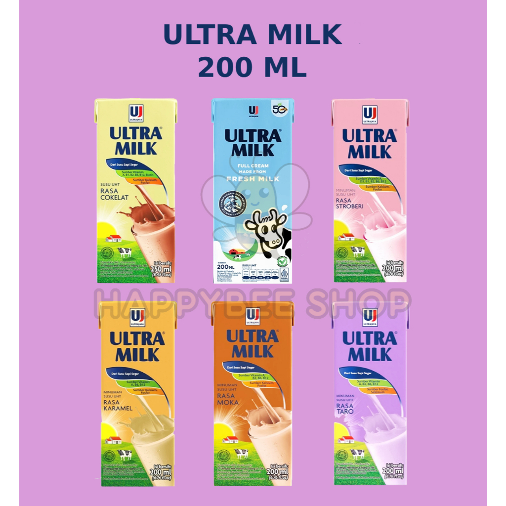 Jual Ultra Milk UHT 200 ml | 250 ml | Fullcream | Coklat | Stroberi | 1 Dus isi 24 Pcs | Shopee ...