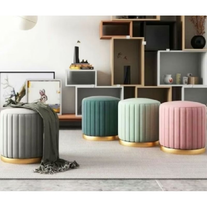 Jual Sofa Stool Bulat Ottoman Salur // Real Pict Kursi Sofa / Kursi ...