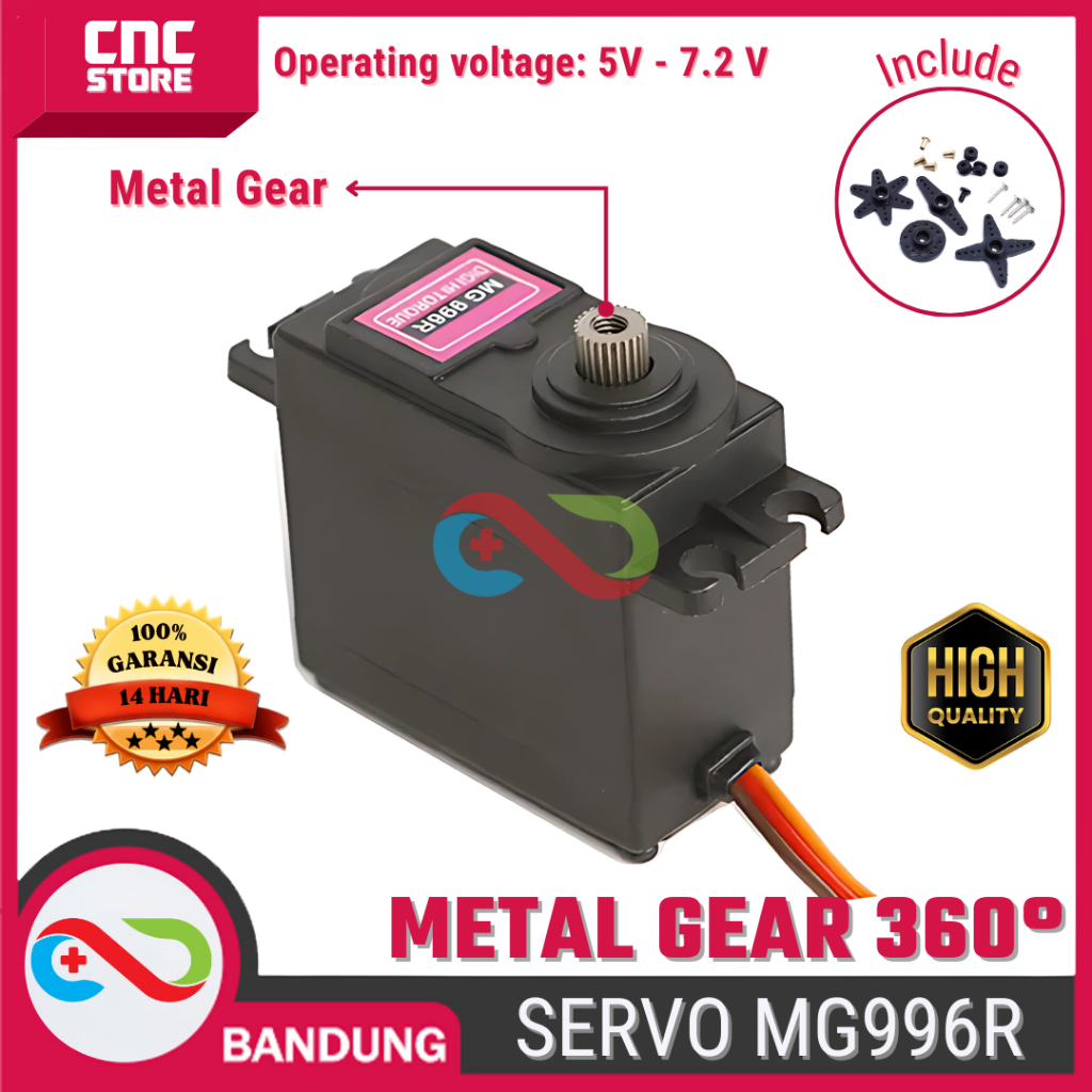 Jual Motor Servo MG996R 360 Derajat – Metal Gear Continuous Servo untuk ...