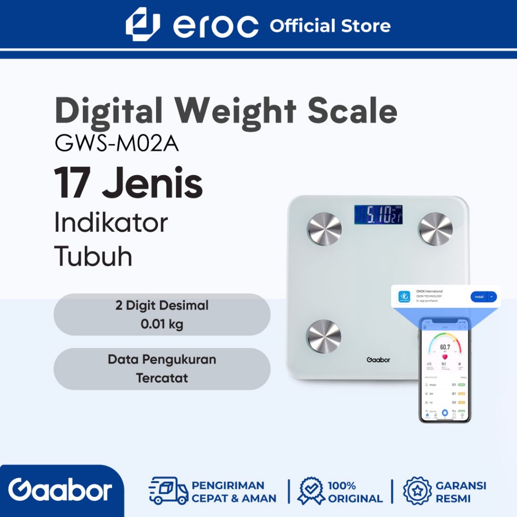 Jual Gaabor Timbangan Putih Badan Digital Pengukur Kadar Lemak BMI Otot ...
