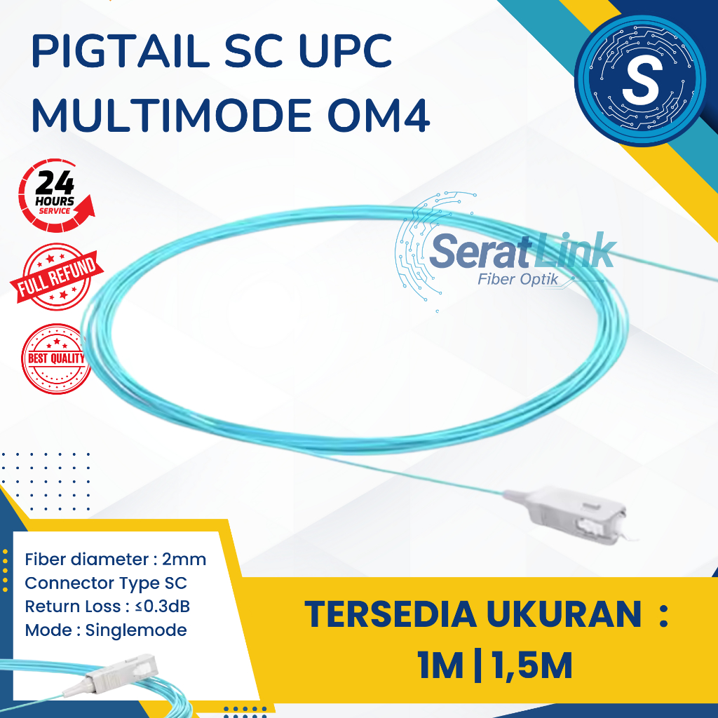 Jual SeratLink Pigtail SC UPC Multimode OM4 2mm – Kabel Fiber Optik 1m ...