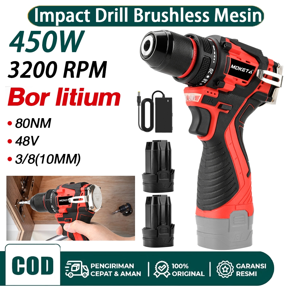 Jual MOKETA Mesin Bor Baterai 48V Brushless Mesin Bor/Bor cas 2baterai ...