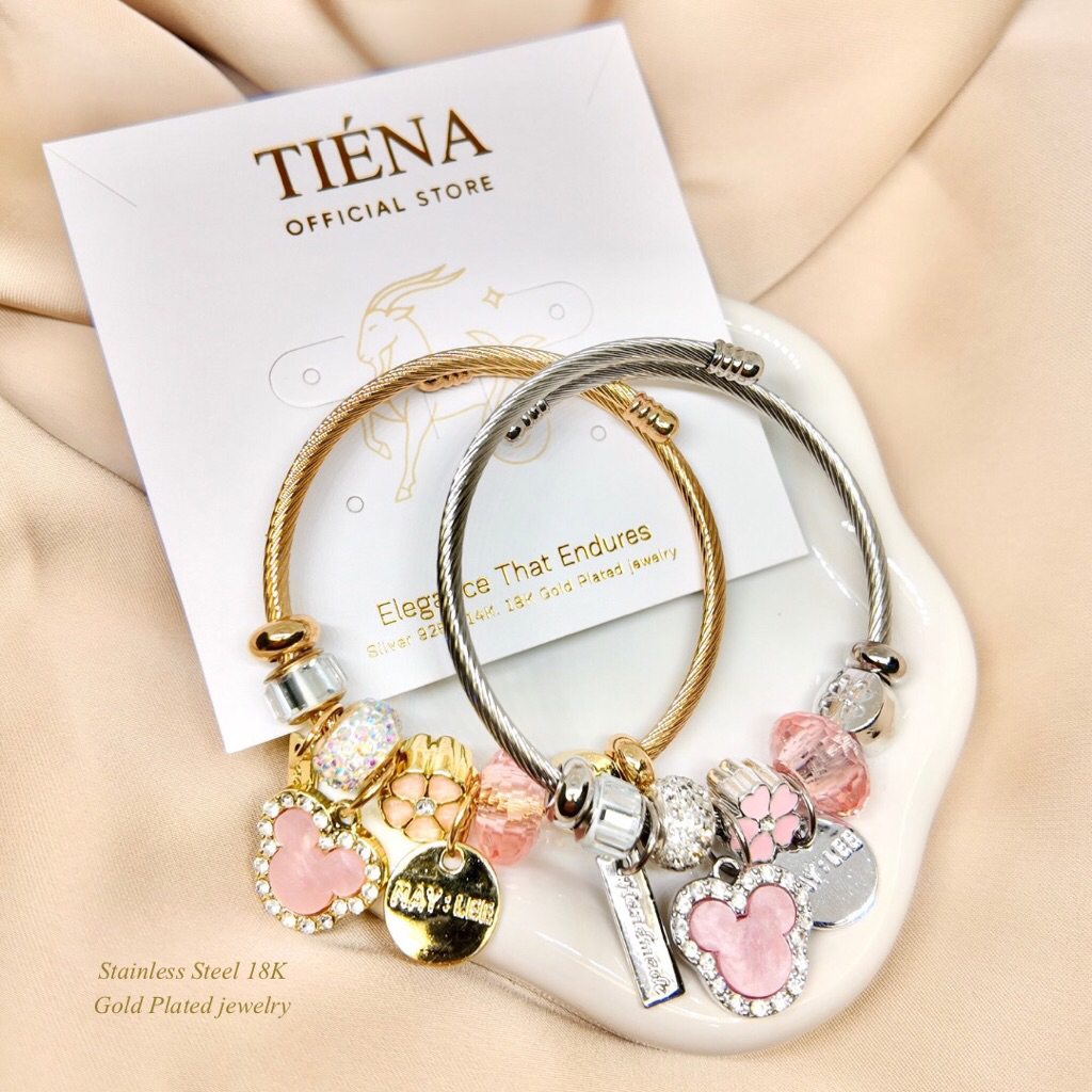 Jual TIENA Minnie Charm Bracelet Gelang Pandor Titanium Steel Premium ...