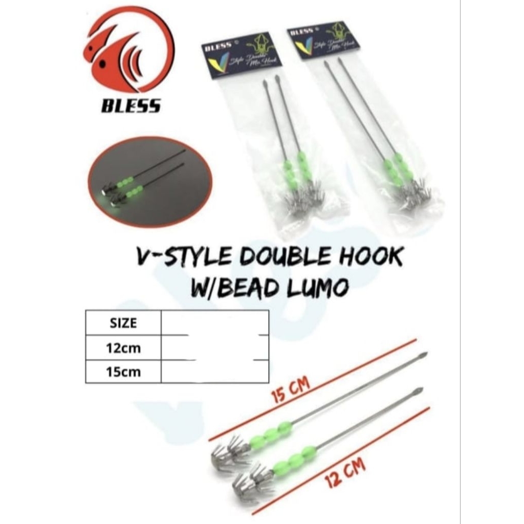 Jual KAIL CUMI BLESS V-STYLE DOUBLE HOOK W/BEAD LUMO 12CM 15CM | Shopee ...