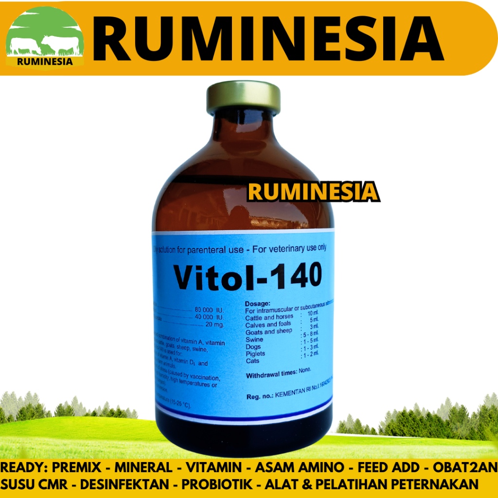 Jual VITOL 140 ISI 100ML - Vitamin ADE Hewan Perbaiki Kondisi & Produktivitas Ternak Sapi ...