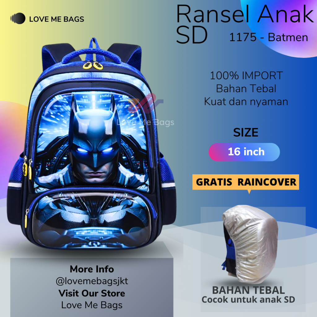 Jual LMB Tas Anak Laki Laki Sekolah SD 16 Inch Import Karakter Lucu Superhero Spider Iron Kapten ...