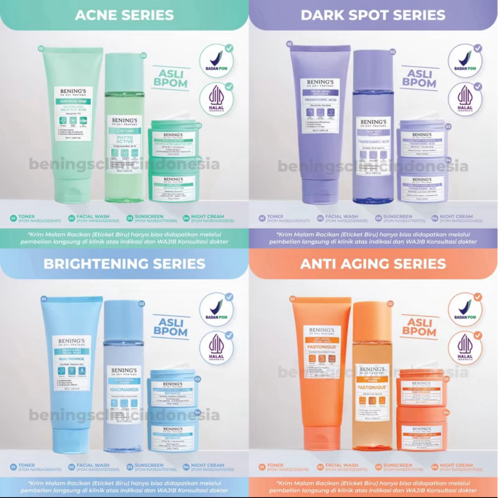 Jual Bening's Original New Packaging Paket Brighyening, Dark Spot ...