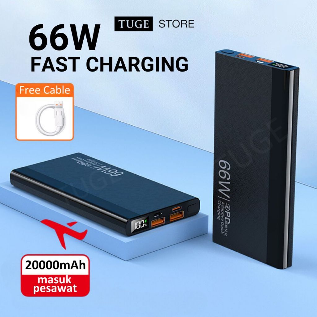 Jual TUGE 66W Powerbank Fast Charging Power Bank 20000mAh LED Display 2 ...