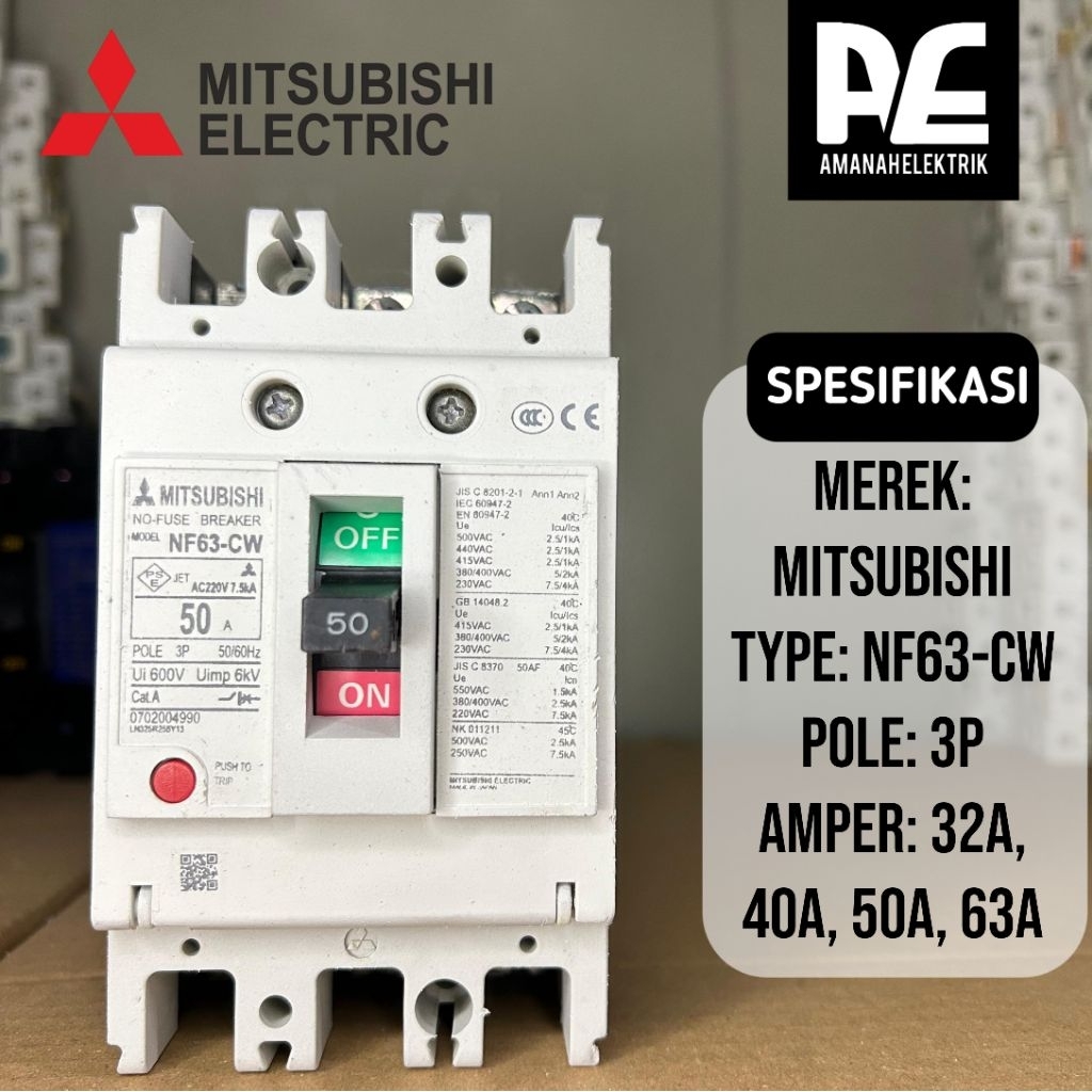 Jual MCCB Breaker Mitsubishi NF63-CW 3poll mulai 32A, 40A, 50A, 63A Original | Shopee Indonesia