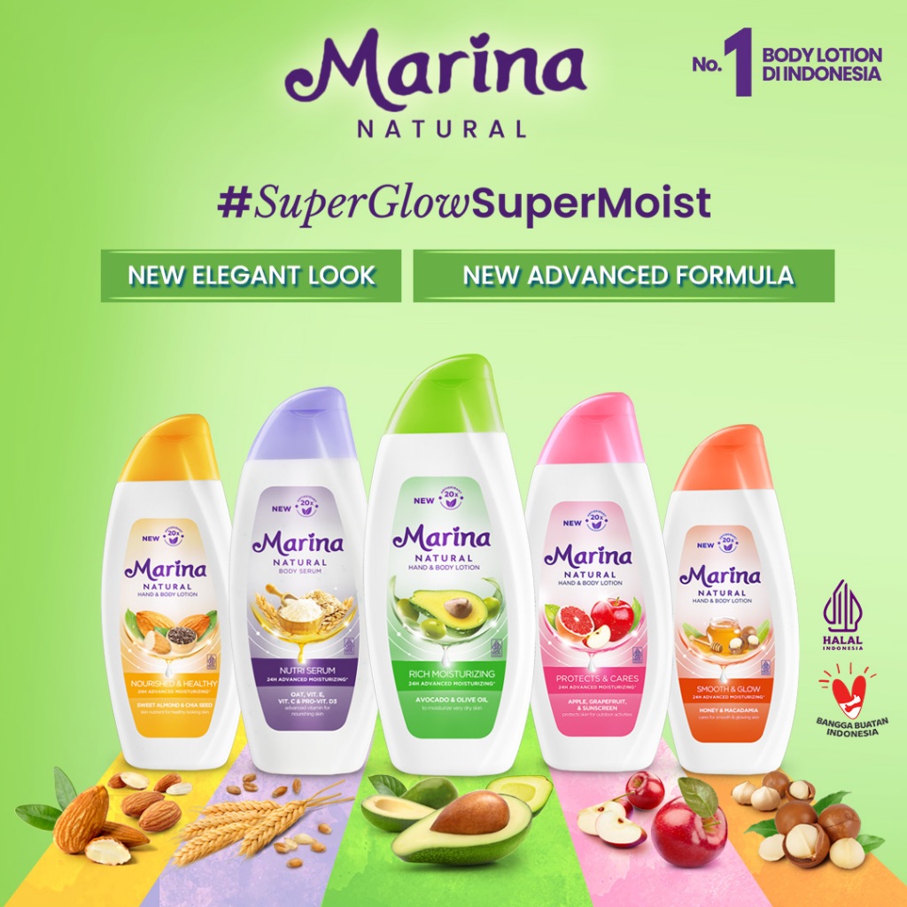 Jual MARINA Natural Hand & Body Lotion 75mL + 19mL || Marina Body Lotion || Body Serum ...