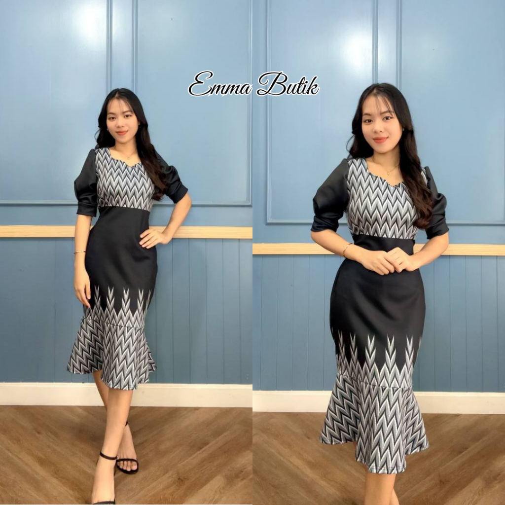 Jual Emma.Butik E00483 Gaun Duyung Wanita Midi Dress Kondangan Elegan ...