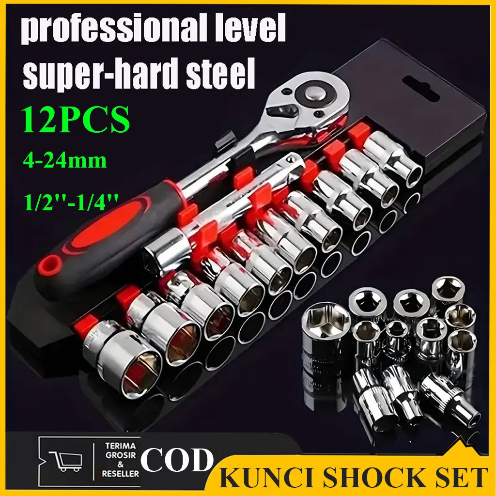 Jual Kunci Shock Set 12pcs 8-24mm 1/2''-1/4'' Mata Sok Set Motor Socket ...