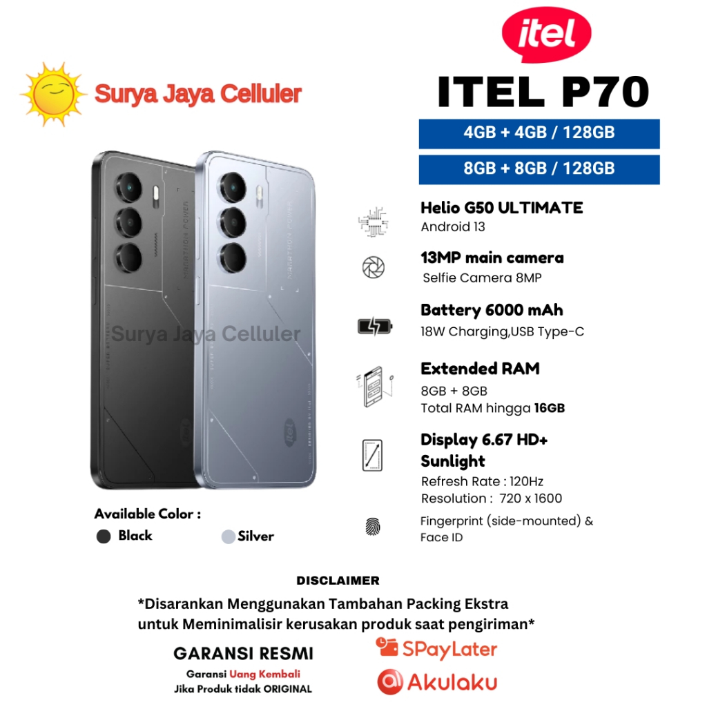 Jual HP ITEL P70 NFC 8/128GB,dan P70 NFC 4/128GB (GARANSI RESMI ITEL 1 TAHUN) | Shopee Indonesia
