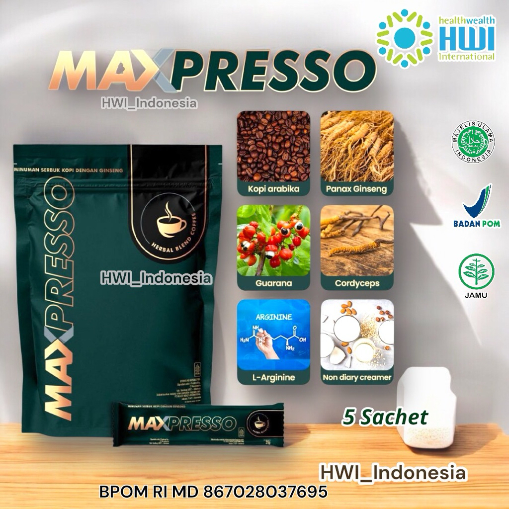 Jual Kopi Maxpresso HWI Original BPOM - HWI Maxpresso Coffee 5 Sachet Herbal Ginseng Stamina ...