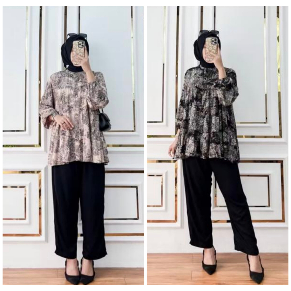 Jual Setelan Rayon Tiffany Set Motif Bunga Celana Bahan Cringkel Full ...