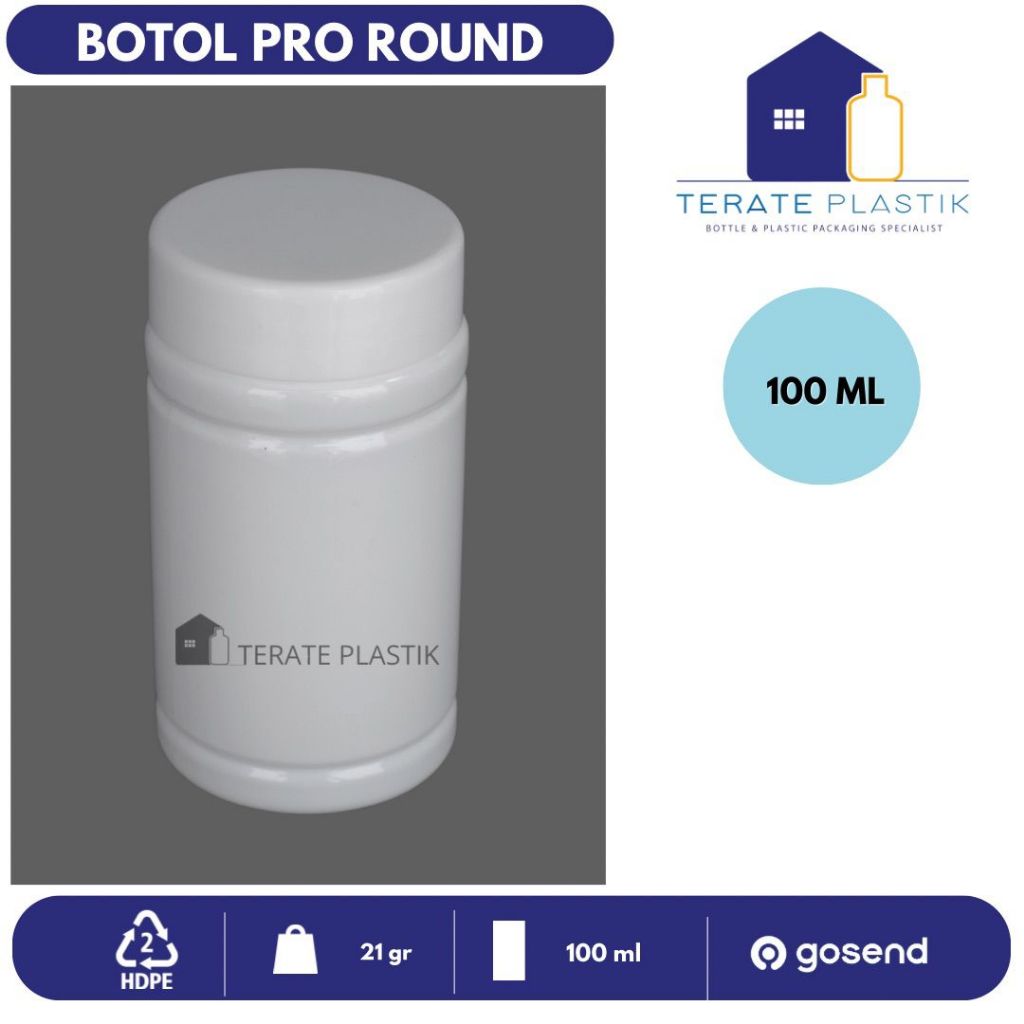 Jual Botol PRO ROUND 100 ml | Botol HDPE putih tebal | Botol Vitamin ...