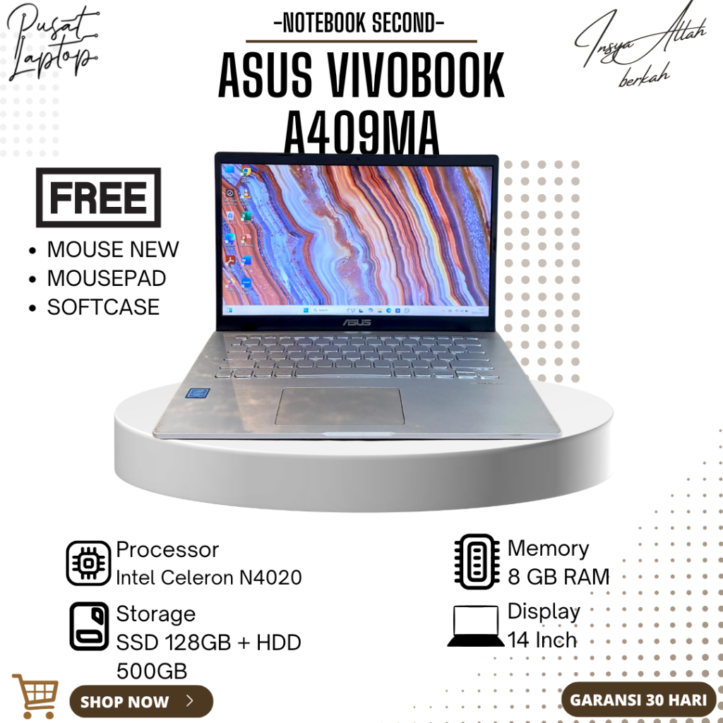 Jual LAPTOP ASUS A409MA SECOND | INTEL CELERON N4020 | RAM 8GB | SSD ...