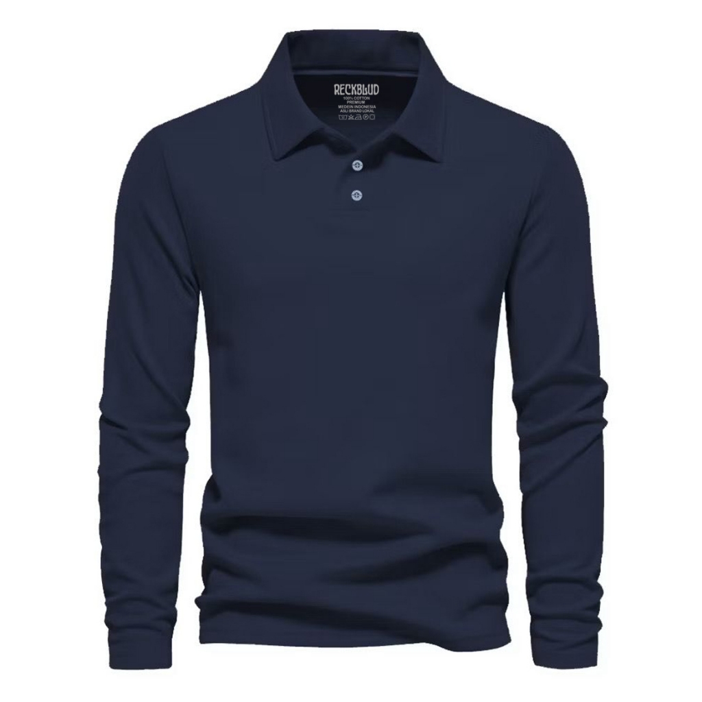 Jual Reckblud - Kaos Polo Lengan Panjang Polos Elegan Unisex Navy Blue ...