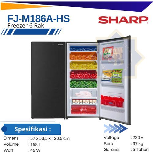 Jual Sharp FJM186AHS Freezer Standing Upright Freezer 6 Rak 158Liter ...
