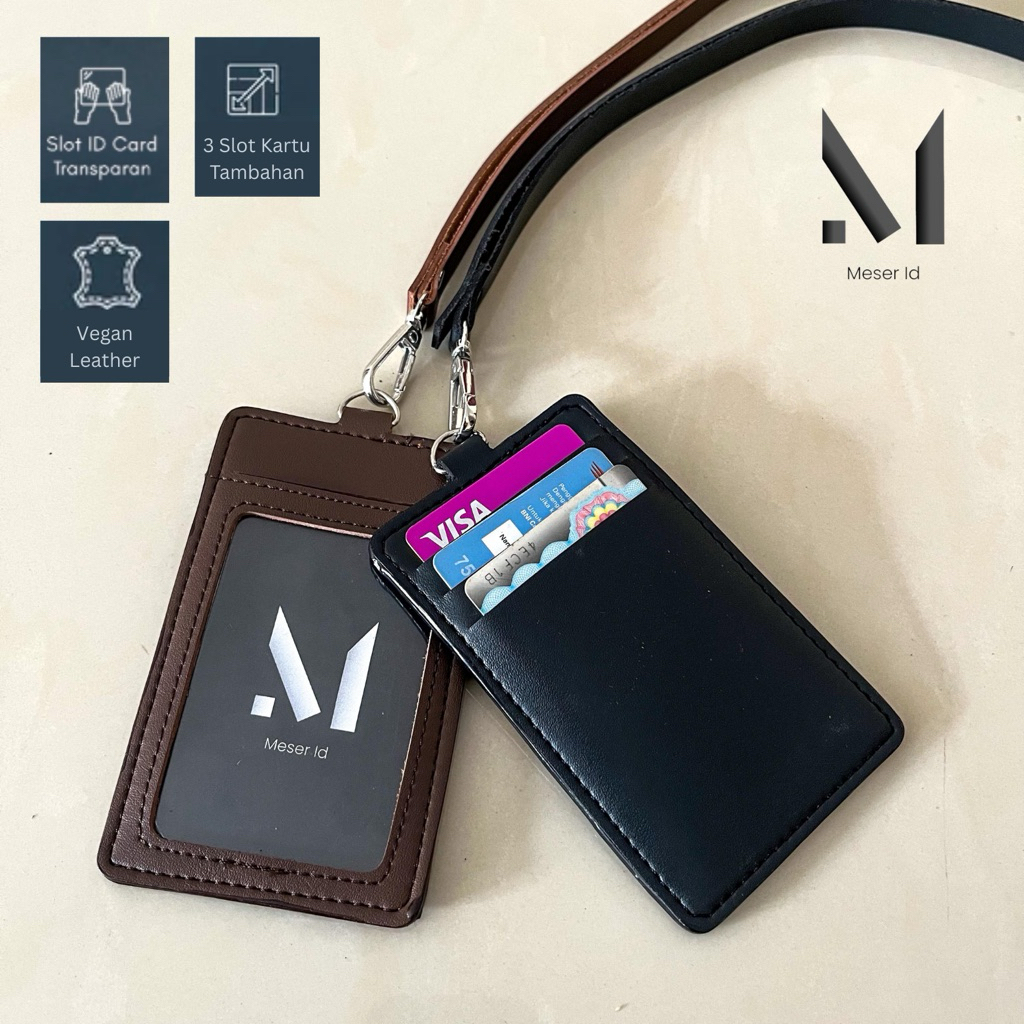 Jual Name Tag Holder Lanyard Id Card Kulit Sintetis 4 Slot Penyimpanan ...