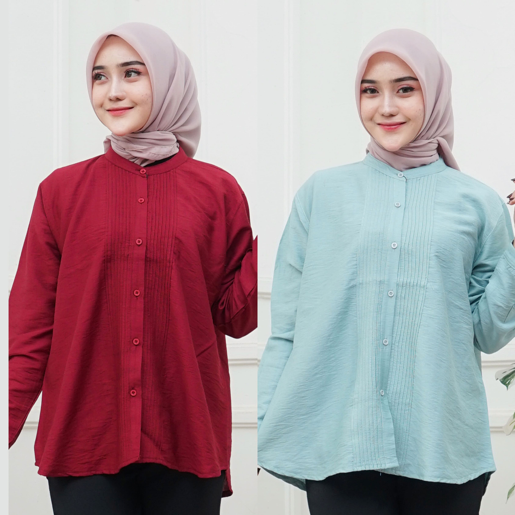 Jual Aiko Blouse Wanita Simple Elegan Polo Linen Premium Atasan Wanita ...
