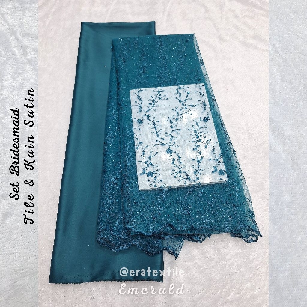 Jual Paket Kain Bridesmaid Lengkap Brokat Tile & Satin Emerald Blue ...