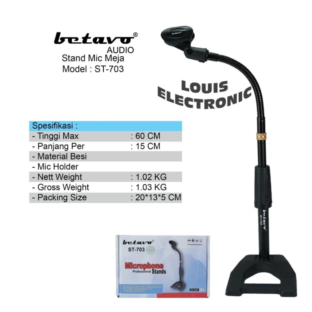 Jual Stand Mic Meja Full Besi Tebal BETAVO ST-703 Professional Stand Microphone Spiral | Shopee ...