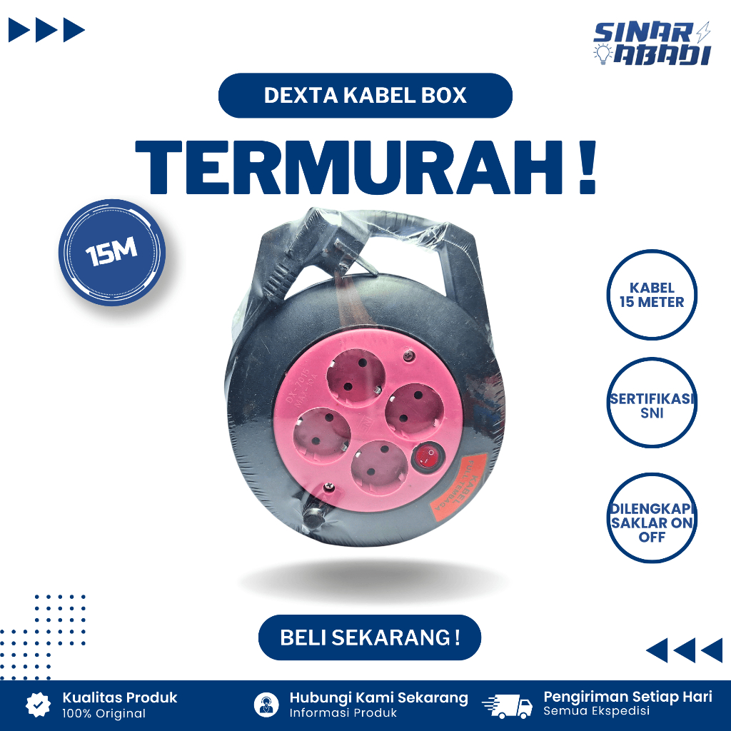 Jual Dexta Kabel Box / Roll 15 Meter 4 Lubang + Saklar | Shopee Indonesia