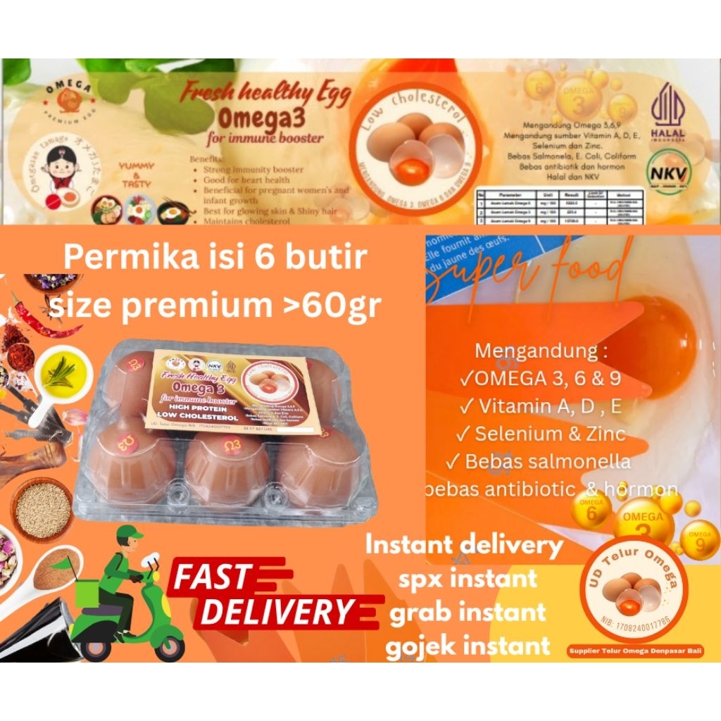 Jual OMEGA FRESH EGG Telur Omega 3, 6 & 9 size >60gr isi 6 butir ...