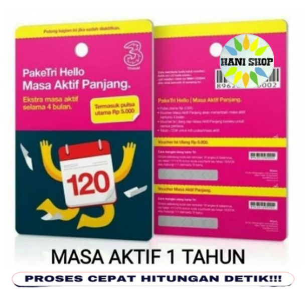 Jual TERMURAH Isi Ulang Masa Aktif Tri 4 Bulan 1 Tahun 120 Hari 30 Hari ...