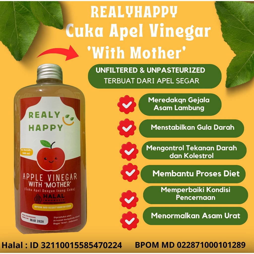 Jual Cuka Apel Realy Happy Apple Cider Vinegar Premium Cuka Apel ...