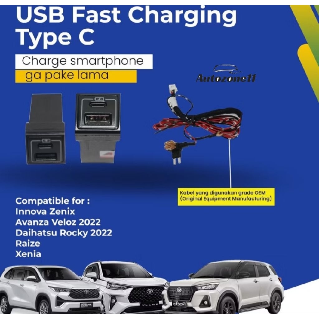 Jual usb fast charging smartphone type c innova zenix avanza veloz 2022 ...