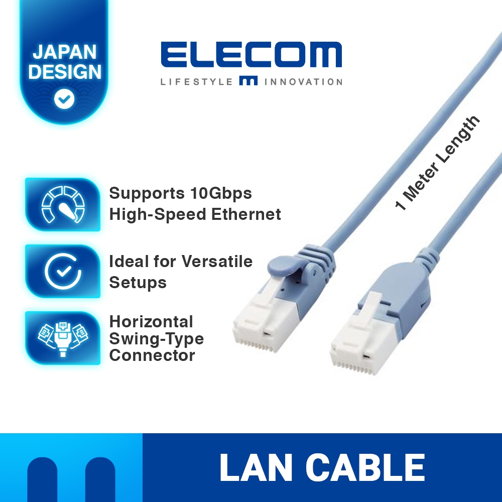 Jual ELECOM CAT 6A LAN Cable (Swing Connector) Series LD-GPATSW/BU10 / LD-GPATSW/BU20/ LD-GPATSW ...