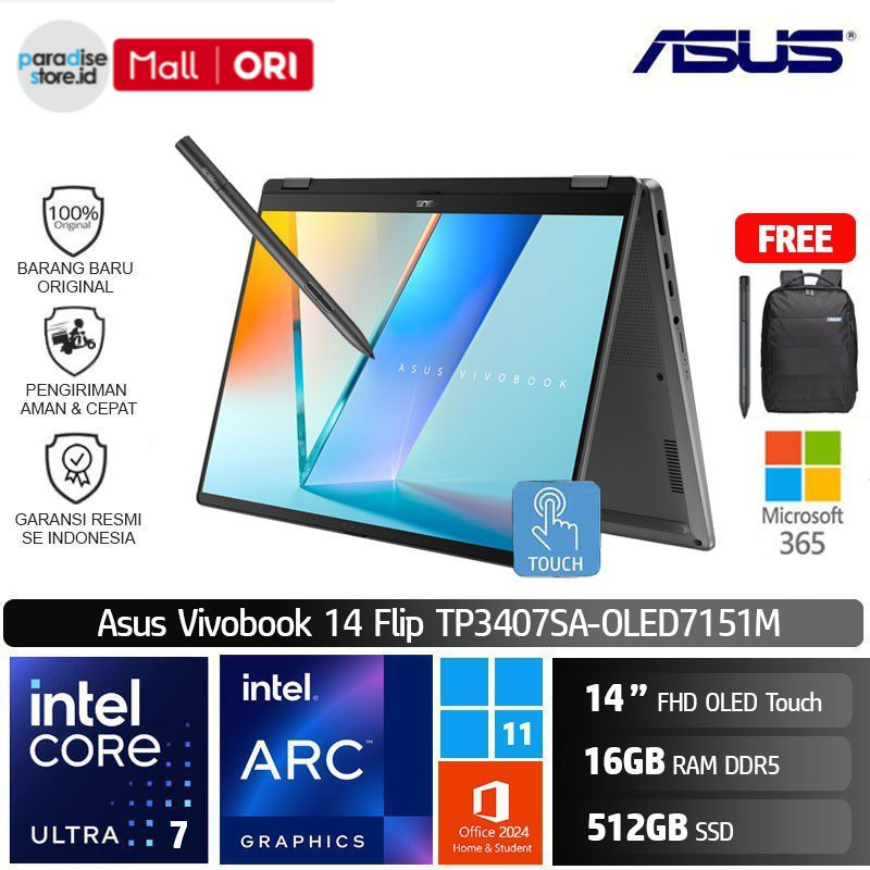 Jual Asus Vivobook 14 Flip TP3407SA-OLED7151M/Ultra 7 256V/16GB/512GB ...