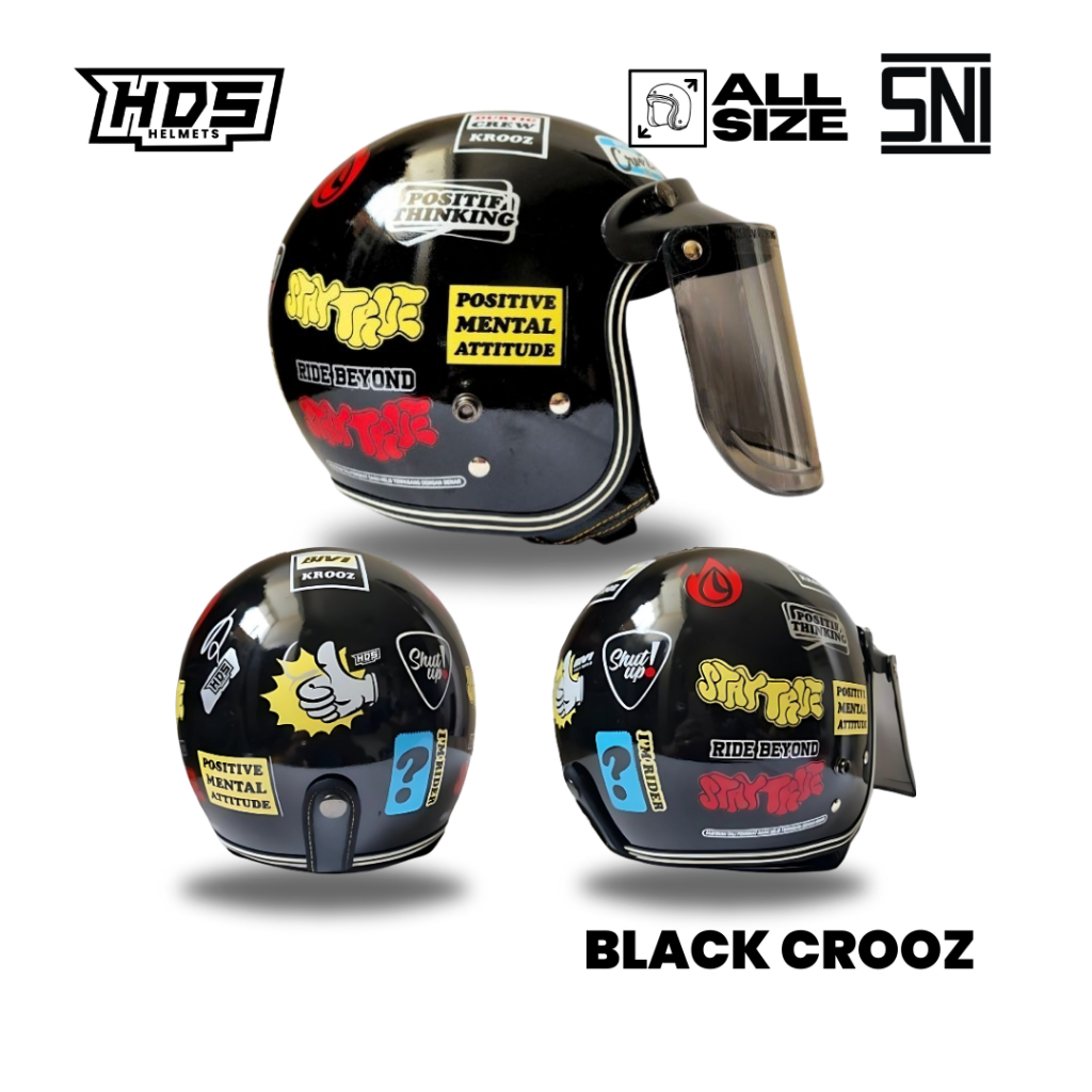 Jual Helm Bogo Dewasa Classic HDS Helmet Black Motif Crooz Half Face ...