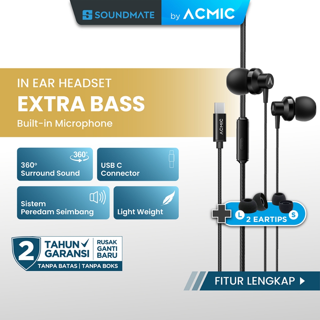 Jual ACMIC PRIME In-Ear Headset Type C Earphone Earbuds Stereo with Mic ...