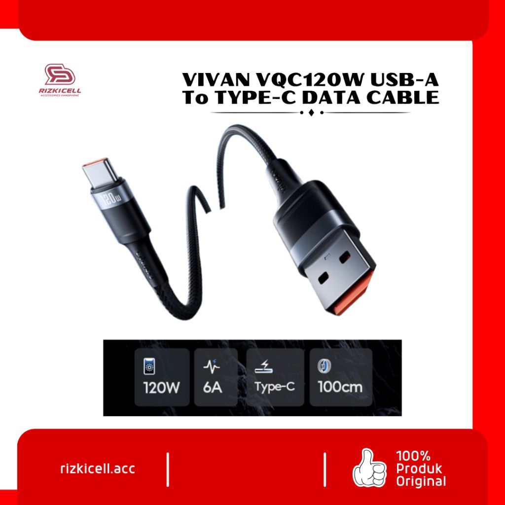 Jual Vivan 120W Universal Data Cable USB-A to Type-C Fastcharging 6A ...