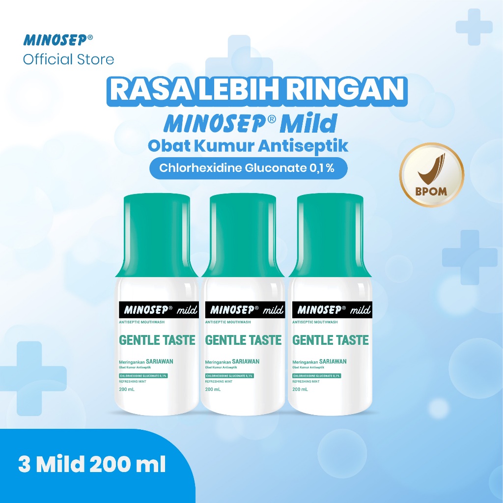 Jual Minosep MILD Obat Kumur Antiseptik 200ml 3 botol CHLORHEXIDINE 0,1 ...