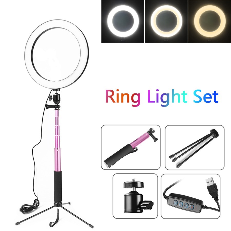 Jual Lampu Halo Ring Light LED Kamera 16CM with Tongsis Tripod Selfie ...