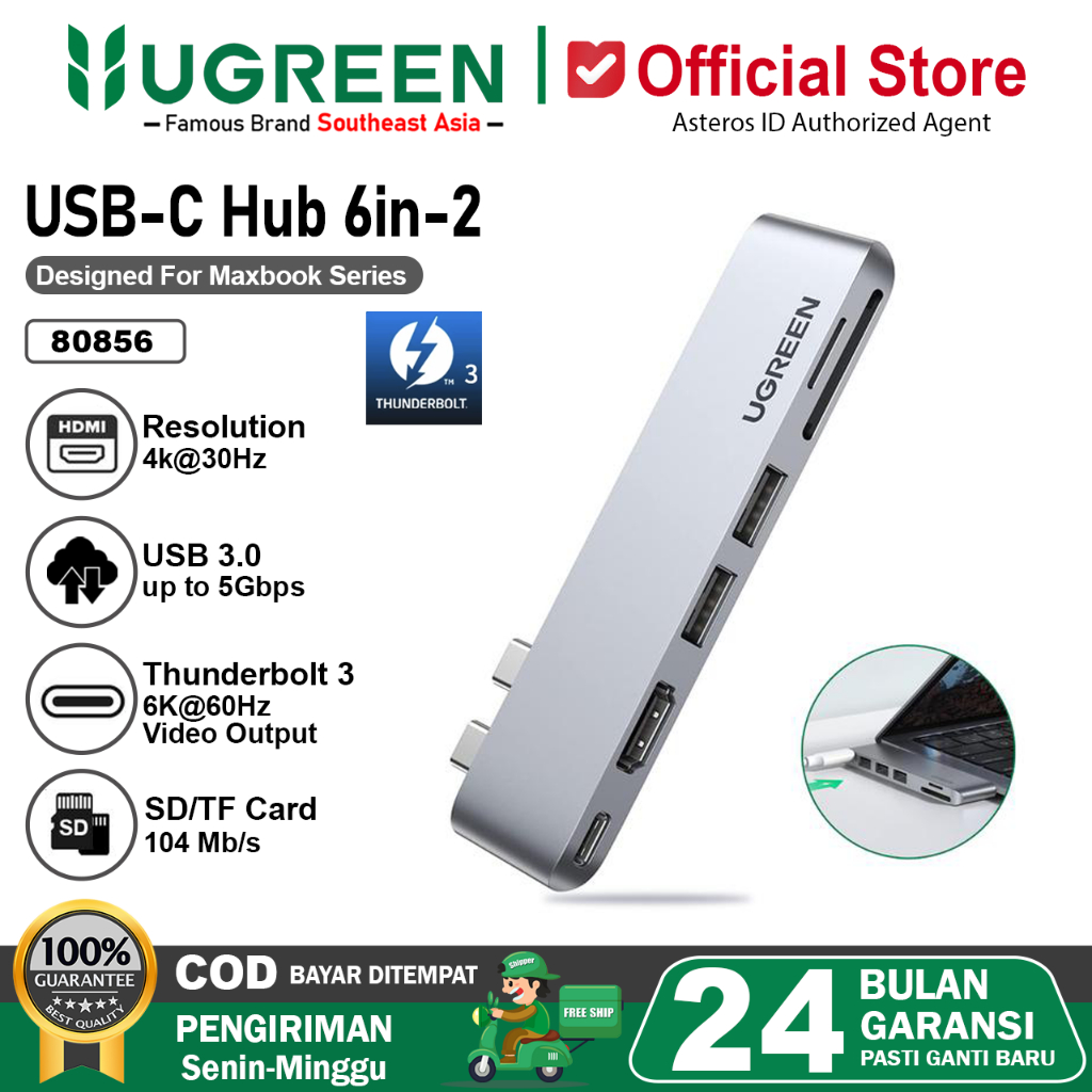 Jual UGREEN HUB Macbook 6 In 2 Multiport Thunderbolt USB 3.0 HDMI SD TF ...